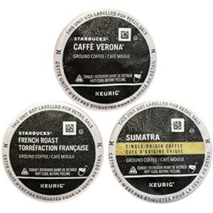 30 Pack - Starbucks Variety Coffee K-Cup Featuring 3 Dark Roast for Keurig Brewers – French Roast, Sumatra, Caffe Verona