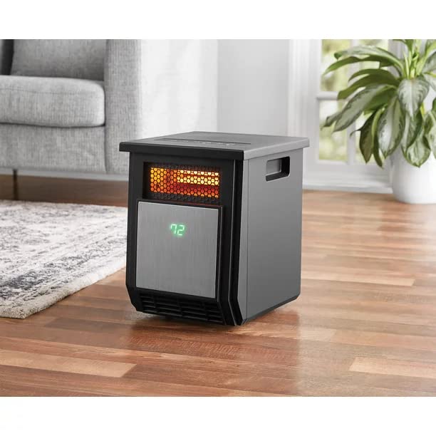 Mainstays Freestanding 4-Element Infrared Cabinet Space Heater with Remote Control 3 Heat Settings Over Heat Protection 12-Hour Timer 1500W (Black) HT1168 (Renewed)