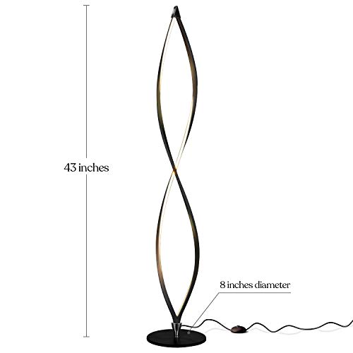 Brightech Twist Floor Lamp, Bright Tall Lamp for Offices, Modern LED Spiral Lamp for Living Rooms, Dimmable Standing Lamp with Sturdy Base for Bedroom Reading, Great Living Room Decor - Black