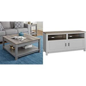 ameriwood home carver coffee table, gray & home carver tv stand for tvs up to 60″ wide, gray