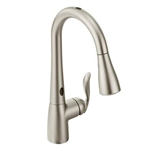 moen arbor spot resist stainless motionsense two-sensor touchless kitchen faucet featuring power clean, one-handle kitchen sink faucets with pull down spray head, 7594esrs