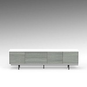 Glenwillow Home Atlas 78" x 20" Modern TV Stand Cabinet - White Frame, Grey Door/Drawers, Black Base