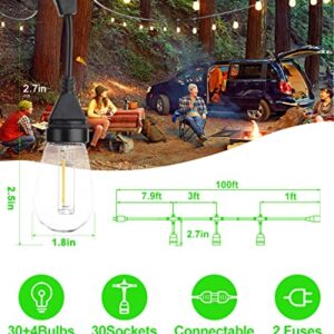 Bulbeats 100FT LED Outdoor String Light, 34pcs Shatterproof Dimmable LED Bulbs Outside Light for Patio, 2700K Waterproof Edison Outdoor Lighting Products for Backyard Bistro Lights (2022 Updated ETL)