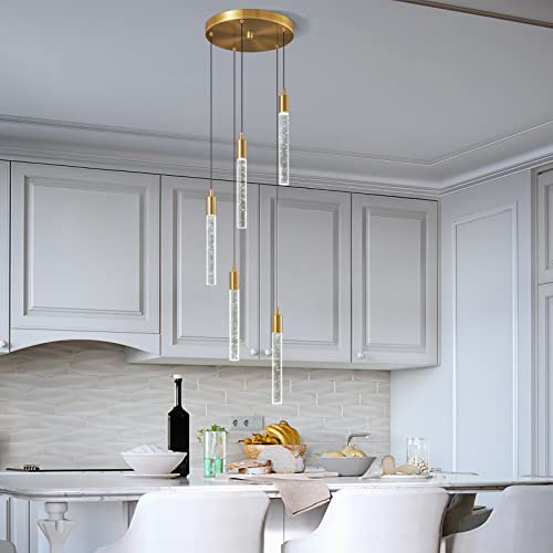 zhllmq Modern Light Fixture Kitchen Island Pendant Light Dimmable LED Gold Mini Pendant Lighting Dinning Room Living Room Kitchen Gold Pendant Lights（5-Light ）…