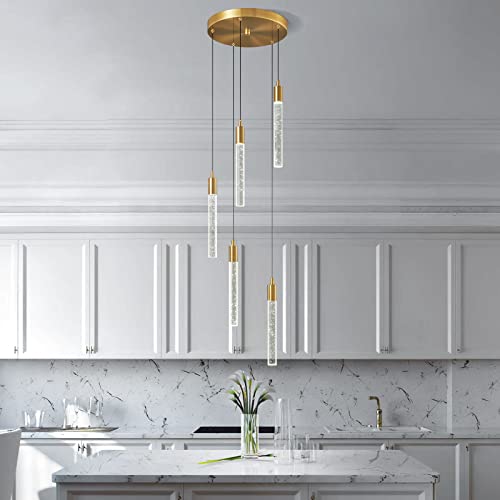 zhllmq Modern Light Fixture Kitchen Island Pendant Light Dimmable LED Gold Mini Pendant Lighting Dinning Room Living Room Kitchen Gold Pendant Lights（5-Light ）…