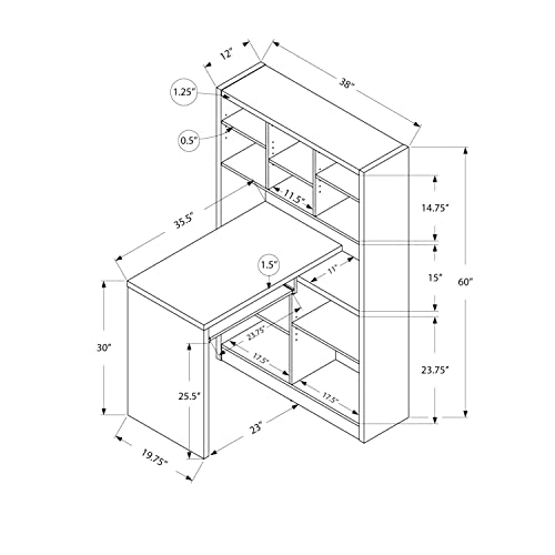 Monarch Specialties 7022, Home Office, Bookcase, Storage Shelves, Set-up, L Shape, Work, Laptop, Laminate, White Computer Desk Left Or Right Facing Corner, 35.5" L x 38" W x 60" H