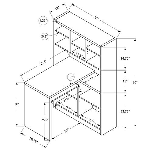 Monarch Specialties 7022, Home Office, Bookcase, Storage Shelves, Set-up, L Shape, Work, Laptop, Laminate, White Computer Desk Left Or Right Facing Corner, 35.5" L x 38" W x 60" H