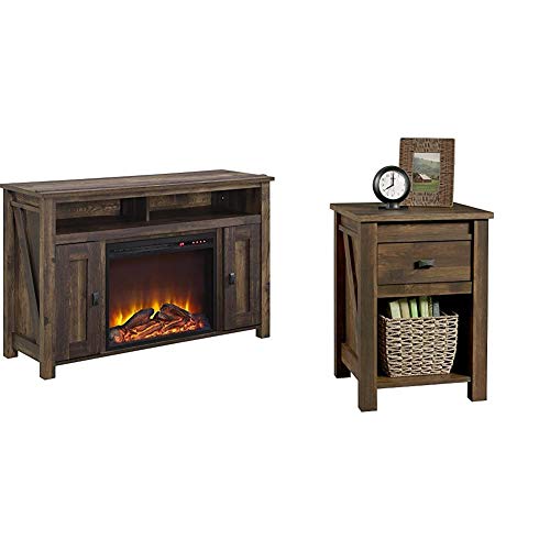 Ameriwood Home Farmington Electric Fireplace TV Console for TVs up to 50", Rustic & Farmington Night Stand, Rustic,Small, Century Barn Pine -