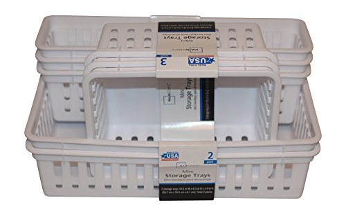 Mini Storage Trays Bin Bundle- Basic Square 3pk, Slim Plastic Storage Trays Basket 3pks, Rectangular 2pk -White