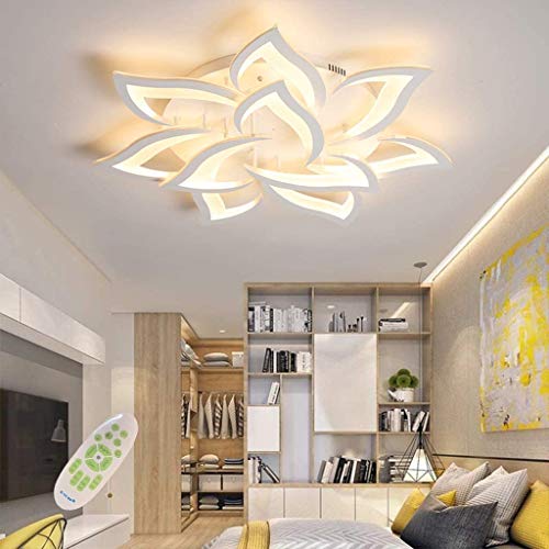 LED Dimmable Ceiling Light Modern Flower Shape Ceiling Lamp Fixture Living Room Bedroom Children's Room Flush Hanging Lamp Metal Acrylic Petal Ceiling Chandelier Lighting,10 Heads/ ø33.5″/88w