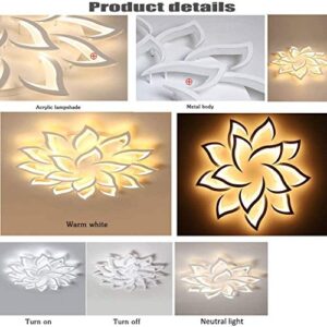 LED Dimmable Ceiling Light Modern Flower Shape Ceiling Lamp Fixture Living Room Bedroom Children's Room Flush Hanging Lamp Metal Acrylic Petal Ceiling Chandelier Lighting,10 Heads/ ø33.5″/88w