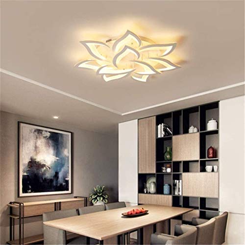 LED Dimmable Ceiling Light Modern Flower Shape Ceiling Lamp Fixture Living Room Bedroom Children's Room Flush Hanging Lamp Metal Acrylic Petal Ceiling Chandelier Lighting,10 Heads/ ø33.5″/88w