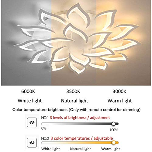 LED Dimmable Ceiling Light Modern Flower Shape Ceiling Lamp Fixture Living Room Bedroom Children's Room Flush Hanging Lamp Metal Acrylic Petal Ceiling Chandelier Lighting,10 Heads/ ø33.5″/88w