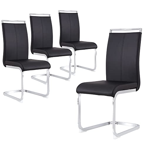 gopop Dining Chairs Set of 4, Kitchen Modern Metal Chairs with Faux Leather Padded Seat High Back and Sturdy Chrome Legs, Chairs for Dining Room