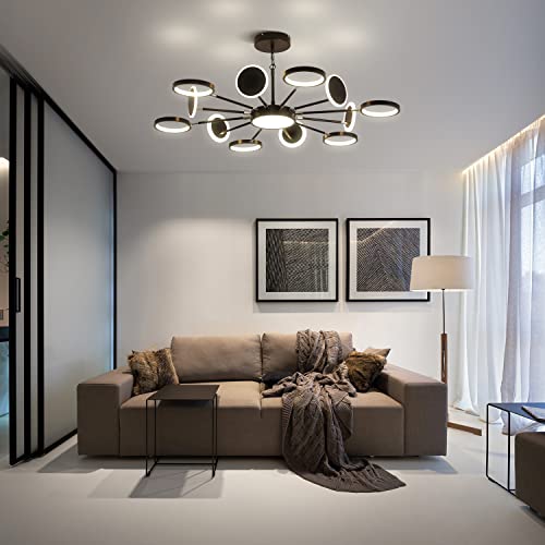 Kaiyuan Black Chandelier Light Fixture, Modern LED Chandelier with Remote Control, 12-Lights Modern Farmhouse Black Sputnik Chandelier for Dining Room,Bedroom,Living Room,Kitchen,Bedroom,Foyer