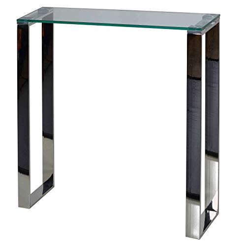 Cortesi Home Forli Small Entry Way Console Table Contemporary Glass and Stainless Steel Finish 28 in Wide Accent, Silver and Clear