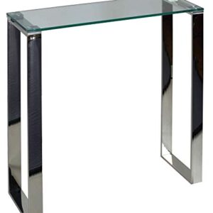 Cortesi Home Forli Small Entry Way Console Table Contemporary Glass and Stainless Steel Finish 28 in Wide Accent, Silver and Clear