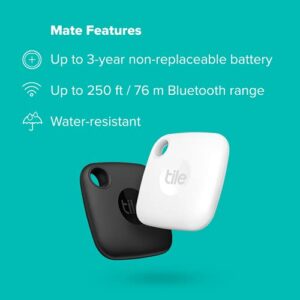 Tile Mate (2022). Bluetooth Tracker, Keys Finder and Item Locator for Keys, Bags and More; Up to 250 ft. Range. Water-Resistant. Phone Finder. iOS and Android Compatible. 2 count (pack of 1)