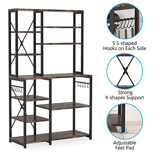 Tribesigns Kitchen Baker's Rack, 5-Tier+6-Tier Kitchen Utility Storage Shelf Table with 10 S-Shaped Hooks and Metal Frame, Workstation Organizer Shelf, 39.3 x 15.7 x 66.9 Inches