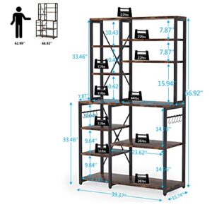 Tribesigns Kitchen Baker's Rack, 5-Tier+6-Tier Kitchen Utility Storage Shelf Table with 10 S-Shaped Hooks and Metal Frame, Workstation Organizer Shelf, 39.3 x 15.7 x 66.9 Inches