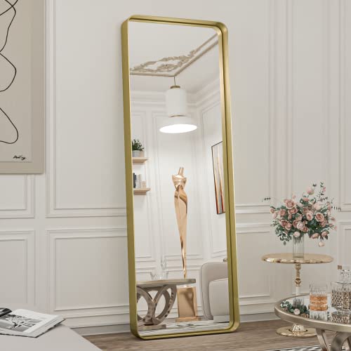 TokeShimi Full Length Mirror 65 x 22 Inch Bedroom Floor Standing Mirror Golden Metal Frame Decorative Rectangular Wall Mounted Full Body Mirror for Bedroom Living Room Salon