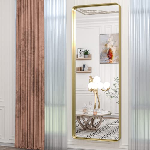 TokeShimi Full Length Mirror 65 x 22 Inch Bedroom Floor Standing Mirror Golden Metal Frame Decorative Rectangular Wall Mounted Full Body Mirror for Bedroom Living Room Salon