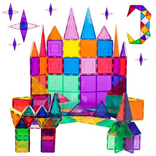 PicassoTiles 60 Piece Set 60pcs Magnet Building Tiles Clear Magnetic 3D Building Blocks Construction Playboards - Creativity beyond Imagination, Inspirational, Recreational, Educational, Conventional