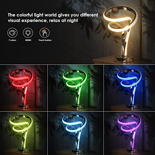 airnasa Modern Spiral RGB Table Lamp, Touch Dimmable LED Nightstand Lamp, 10 Light Modes Bedroom lamp, Unique Lamps for Home Decor Living Room Bedroom Office, Cool Lamps for Ideal Gift