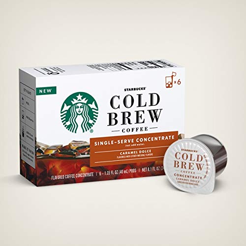 Starbucks Cold Brew Coffee — Caramel Dolce Flavored — Single-Serve Concentrate Pods — 1 box (6 capsules)