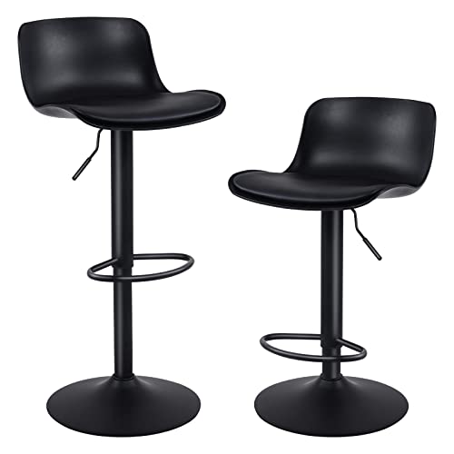 YOUNIKE Bar Stools Set of 2 Modern Black PU Counter Height Barstool, High Padded Adjustable Swivel Barstools with Back for Bar Counter and Kitchen Island