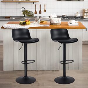 YOUNIKE Bar Stools Set of 2 Modern Black PU Counter Height Barstool, High Padded Adjustable Swivel Barstools with Back for Bar Counter and Kitchen Island