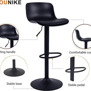 YOUNIKE Bar Stools Set of 2 Modern Black PU Counter Height Barstool, High Padded Adjustable Swivel Barstools with Back for Bar Counter and Kitchen Island