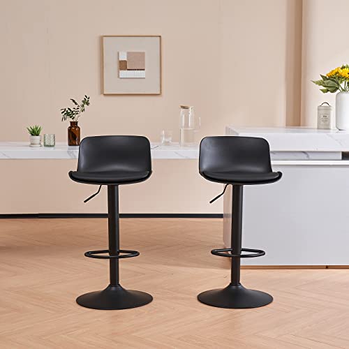 YOUNIKE Bar Stools Set of 2 Modern Black PU Counter Height Barstool, High Padded Adjustable Swivel Barstools with Back for Bar Counter and Kitchen Island