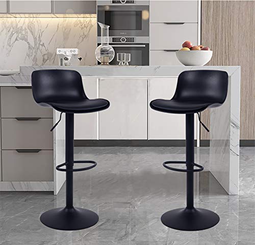 YOUNIKE Bar Stools Set of 2 Modern Black PU Counter Height Barstool, High Padded Adjustable Swivel Barstools with Back for Bar Counter and Kitchen Island