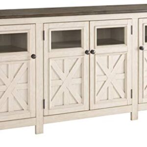 Signature Design by Ashley Bolanburg Two Tone Farmhouse TV Stand, Fits TVs up to 72", 3 Cabinets and Adjustable Storage Shelves, Whitewash