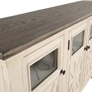 Signature Design by Ashley Bolanburg Two Tone Farmhouse TV Stand, Fits TVs up to 72", 3 Cabinets and Adjustable Storage Shelves, Whitewash