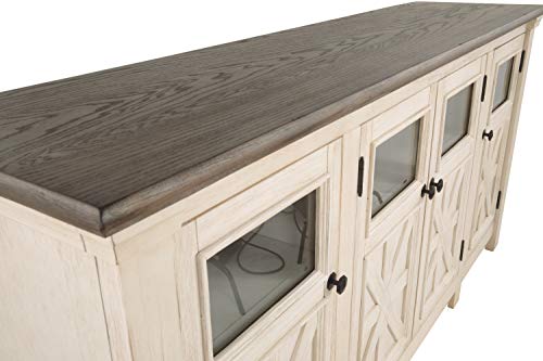 Signature Design by Ashley Bolanburg Two Tone Farmhouse TV Stand, Fits TVs up to 72", 3 Cabinets and Adjustable Storage Shelves, Whitewash