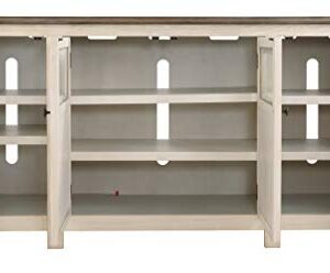 Signature Design by Ashley Bolanburg Two Tone Farmhouse TV Stand, Fits TVs up to 72", 3 Cabinets and Adjustable Storage Shelves, Whitewash