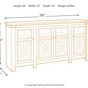 Signature Design by Ashley Bolanburg Two Tone Farmhouse TV Stand, Fits TVs up to 72", 3 Cabinets and Adjustable Storage Shelves, Whitewash