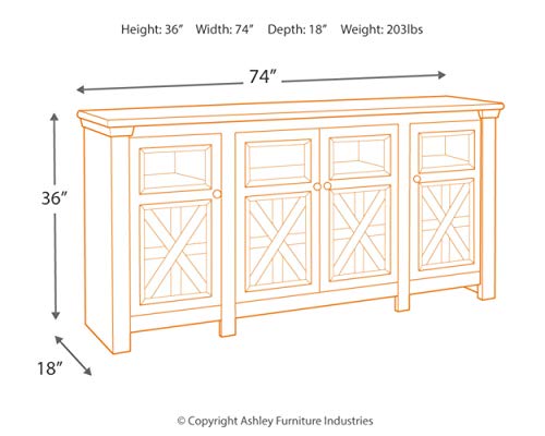 Signature Design by Ashley Bolanburg Two Tone Farmhouse TV Stand, Fits TVs up to 72", 3 Cabinets and Adjustable Storage Shelves, Whitewash