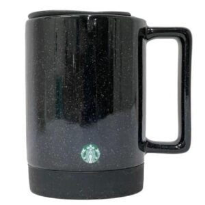 Starbucks Black Speckled Ceramic Mug w/lid Nonslip Bottom 14oz