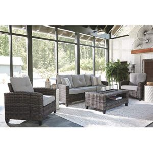 Signature Design by Ashley Cloverbrooke Outdoor Seating Set, Includes Sofa, Coffee Table & 2 Chairs, Gray