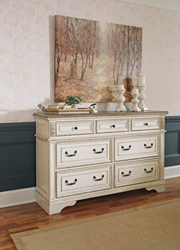 Signature Design by Ashley Realyn French Country 7 Drawer Two Tone Dresser, Chipped White