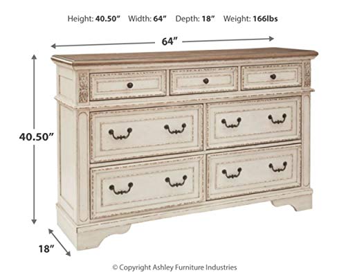 Signature Design by Ashley Realyn French Country 7 Drawer Two Tone Dresser, Chipped White