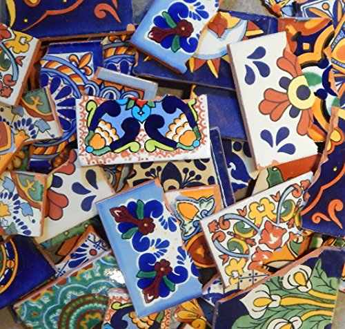 Color y Tradicion Broken Mexican Talavera Tiles Handmade Mix Designs 10 Pounds