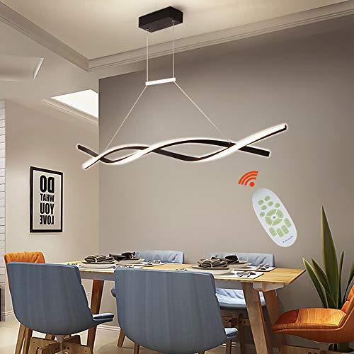 Ziplighting Modern LED Pendant Lighting for Dining Room & Kitchen Island Stepless Dimmable Pendant Light with Remote Dimming Chandelier Contemporary Adjustable Ceiling Fixture Wave Ceiling Light f