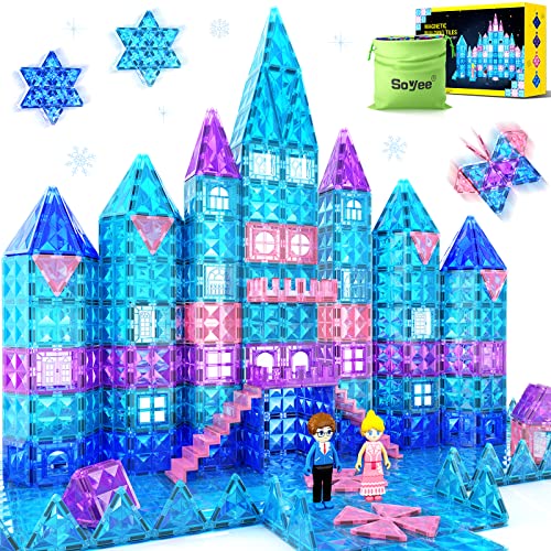 Diamond Magnetic Tiles 102pcs with Dolls, Girls Toys Age 4-5 6-8, Princess Castle Magnetic Blocks, Toys for 3+ Year Old Girls & Boys, Kids Toys Help Kids STEM Learning & Encourage Imaginative Play