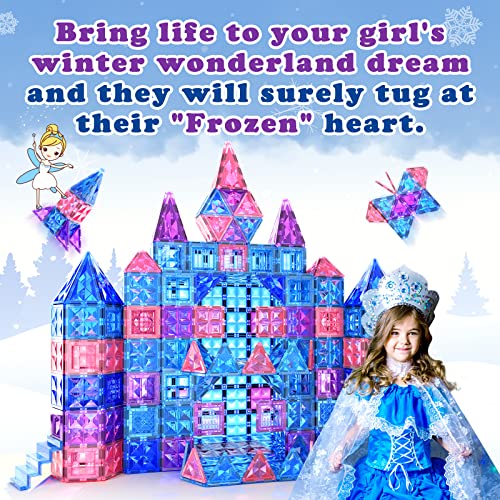 Diamond Magnetic Tiles 102pcs with Dolls, Girls Toys Age 4-5 6-8, Princess Castle Magnetic Blocks, Toys for 3+ Year Old Girls & Boys, Kids Toys Help Kids STEM Learning & Encourage Imaginative Play