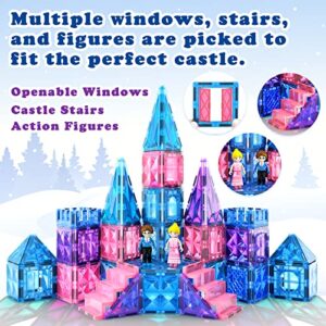 Diamond Magnetic Tiles 102pcs with Dolls, Girls Toys Age 4-5 6-8, Princess Castle Magnetic Blocks, Toys for 3+ Year Old Girls & Boys, Kids Toys Help Kids STEM Learning & Encourage Imaginative Play