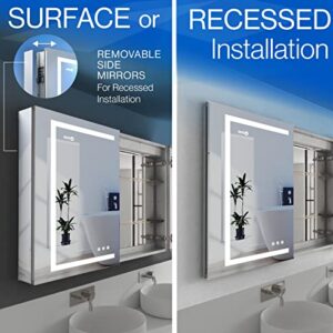 KRISTALLUM Bathroom Mirror Cabinet - 48x32 Surface or Recessed LED Medicine Cabinet with Lights w/Wireless Switch + Anti Fog/Waterproof/Dimmable/ 3 Colors Warm/Natural/White CRI >90, ETL Certified